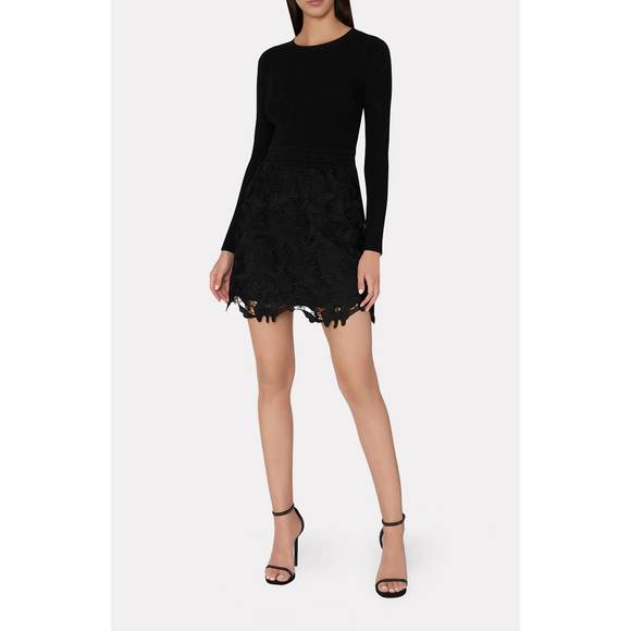 Milly | Dresses | New Milly Katie Lace Combo Knit Mini Dress In Black ...